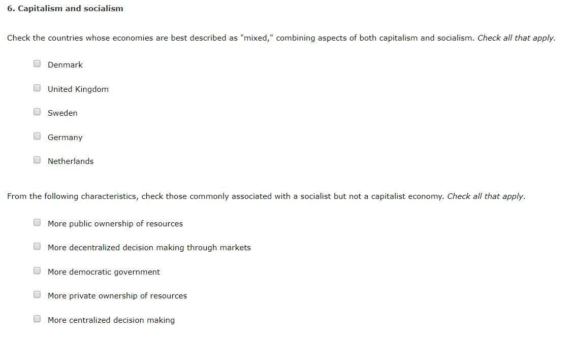 Solved 6. Capitalism and socialism Check the countries whose | Chegg.com