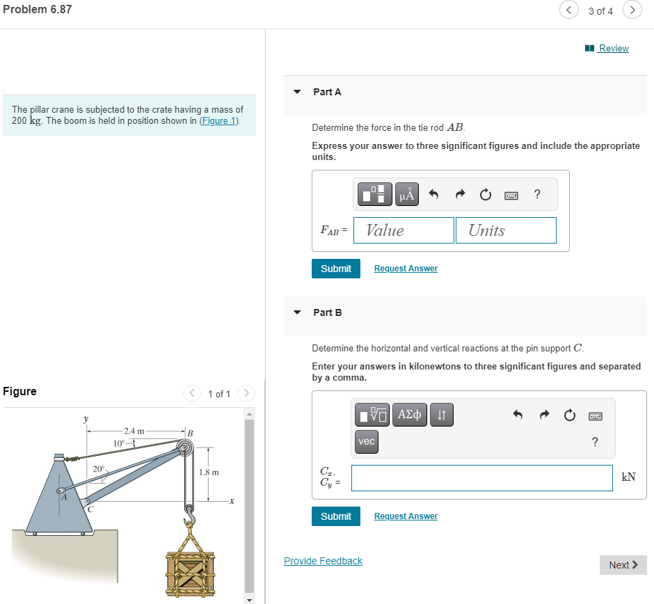 Solved The pillar crane is subjected to the crate having a | Chegg.com