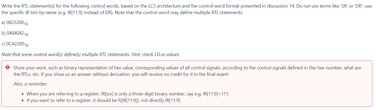 Solved Write the RTL statement(s) for the following control | Chegg.com