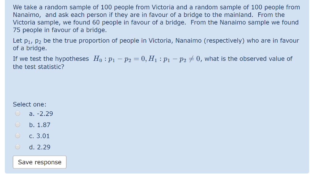 Solved We take a random sample of 100 people from Victoria | Chegg.com