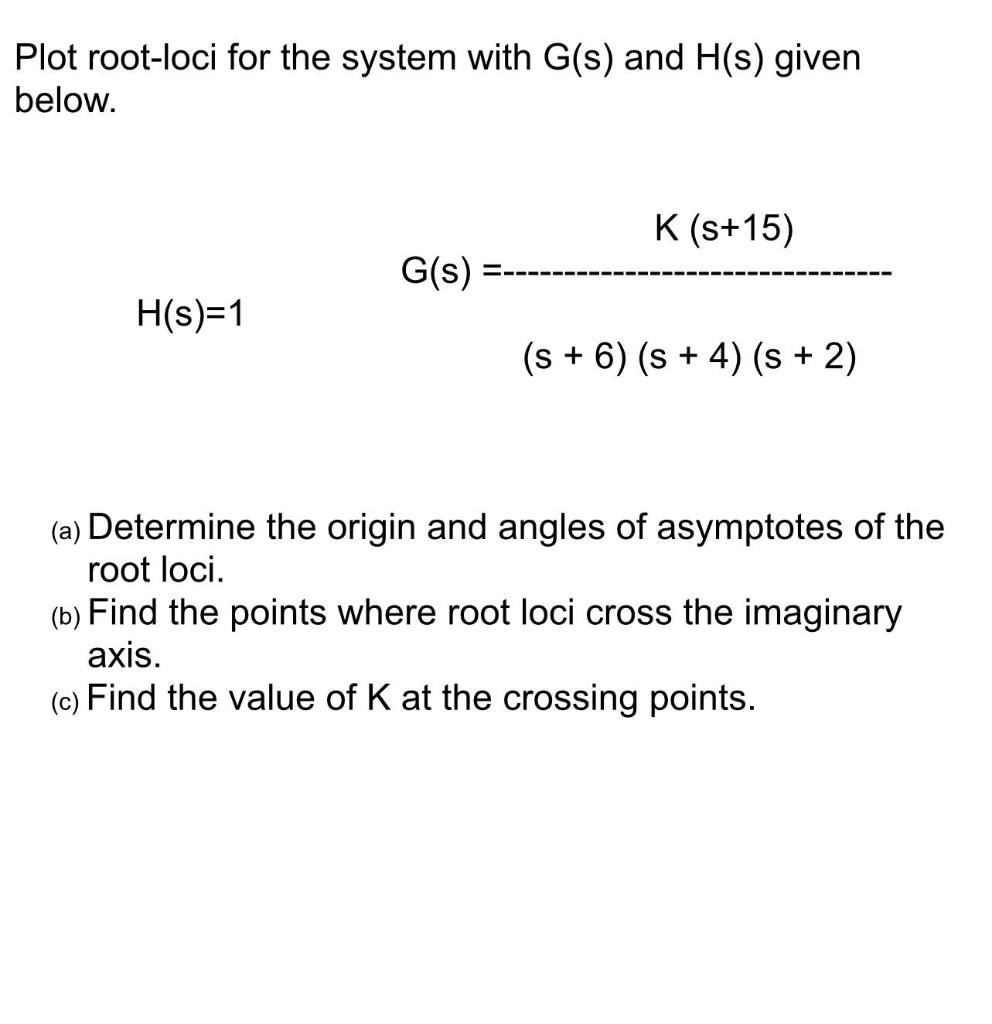 Solved Plot root-loci for the system with G(s) and H(s) | Chegg.com