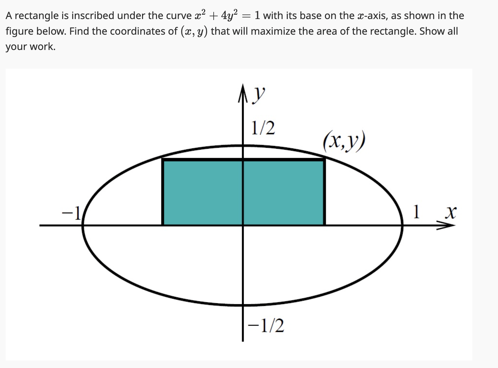 Solved A rectangle is inscribed under the curve x2+4y2=1 | Chegg.com