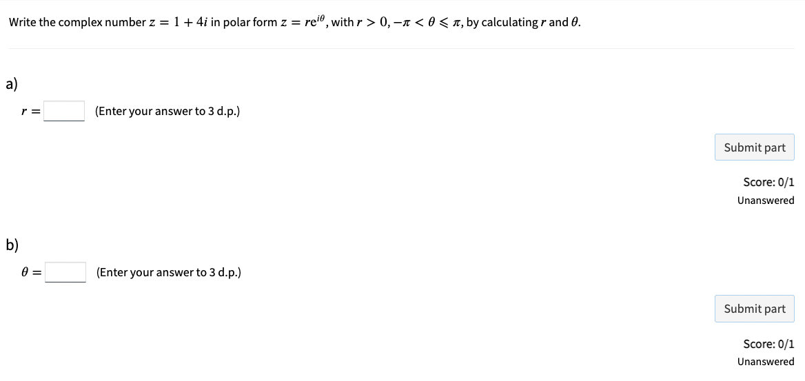 Solved Write the complex number 𝑧=1+4𝑖in polar form | Chegg.com