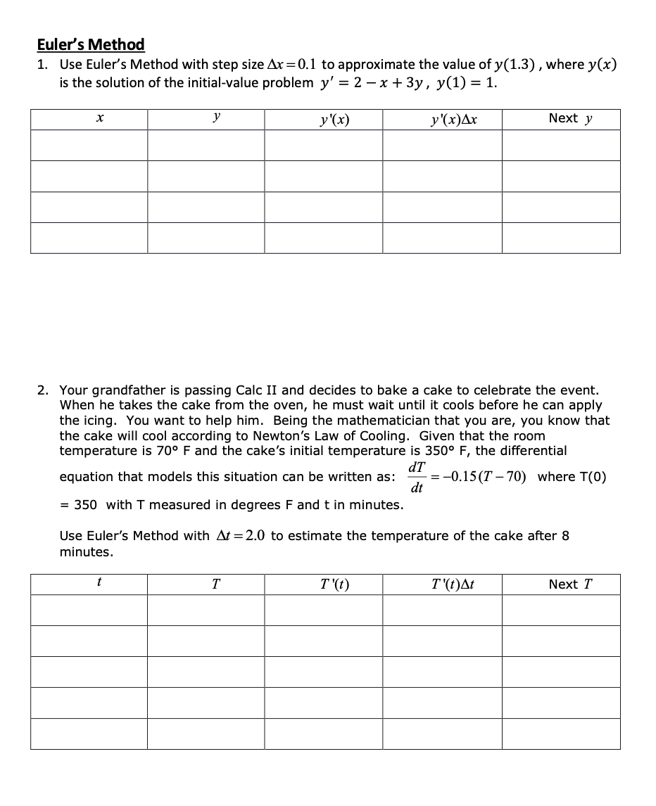 Solved Euler's Method 1. Use Euler's Method with step size | Chegg.com