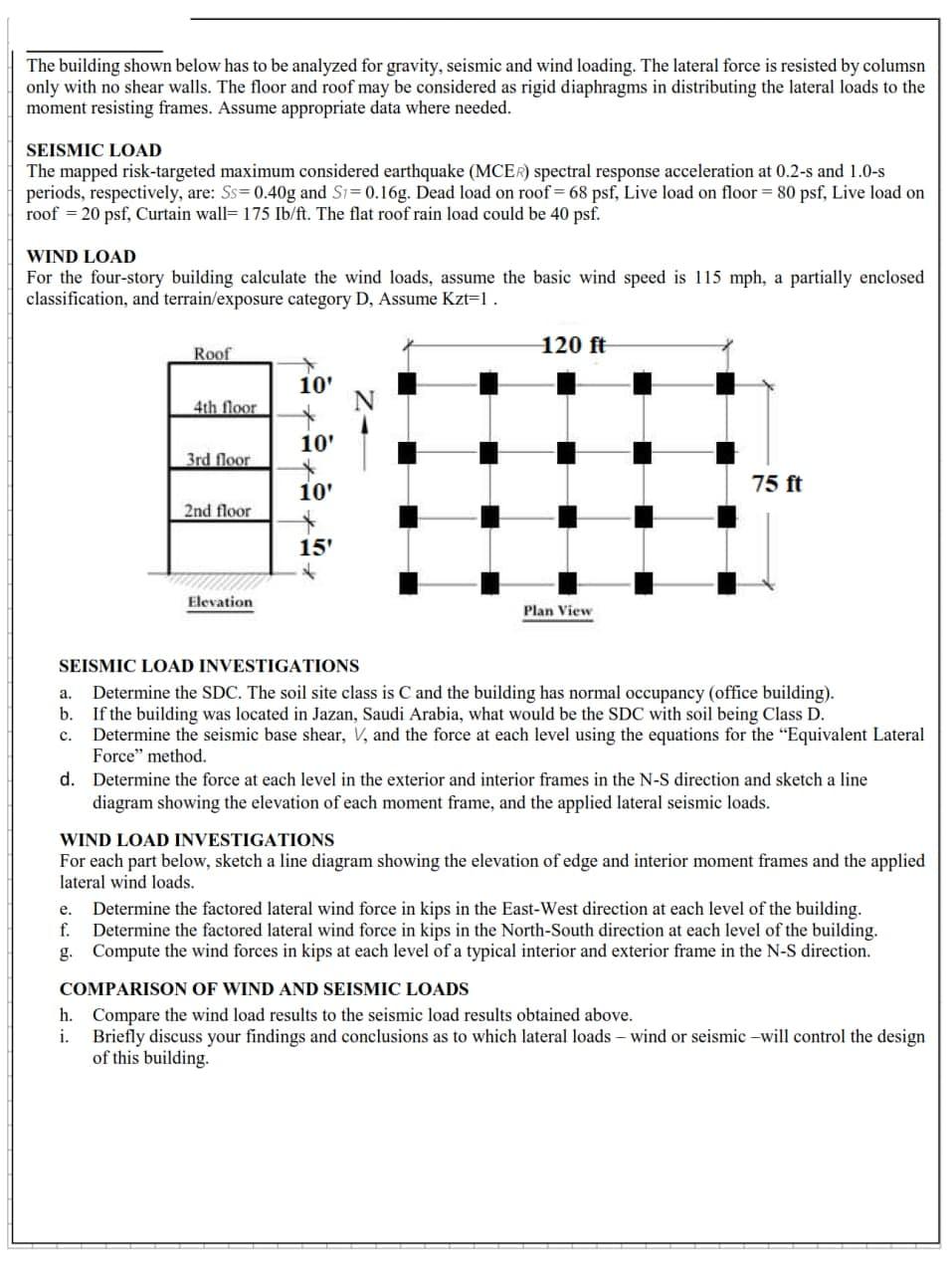 Solved The building shown below has to be analyzed for | Chegg.com