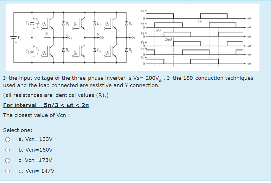 Solved If the input voltage of the three-phase inverter is | Chegg.com