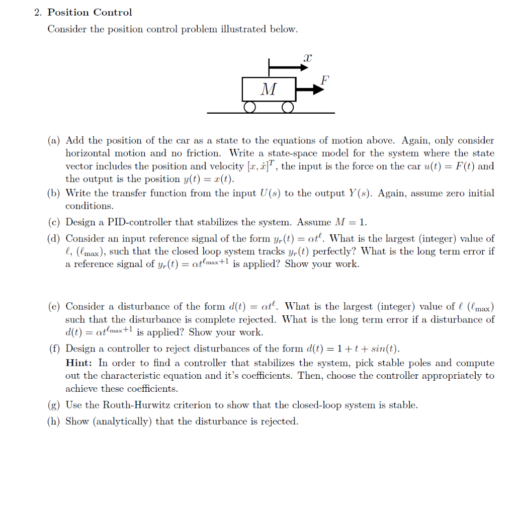 Solved 2. Position Control Consider the position control | Chegg.com