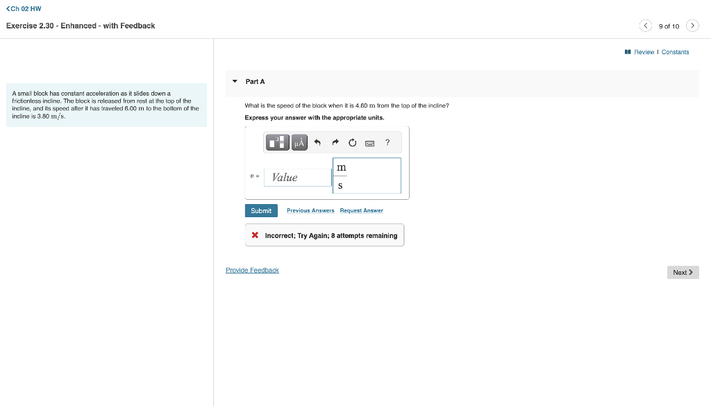 Solved A small block has constant acceleration as it slides | Chegg.com