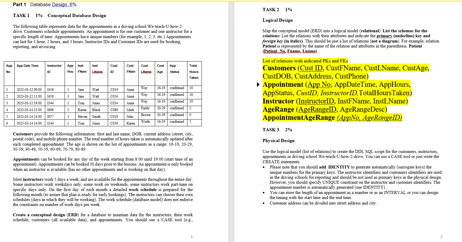 Solved TASK 21% TASK 1% Conceptual Database Design Logical | Chegg.com Solved TASK 21% TASK 1% Conceptual Database Design Logical | Chegg.com