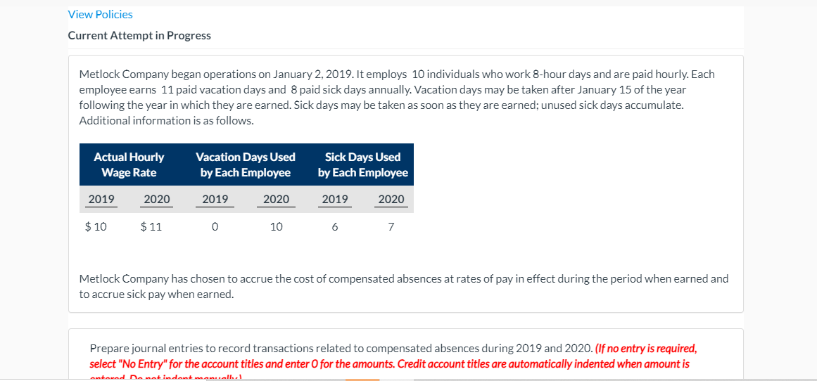Solved View Policies Current Attempt in Progress Metlock | Chegg.com