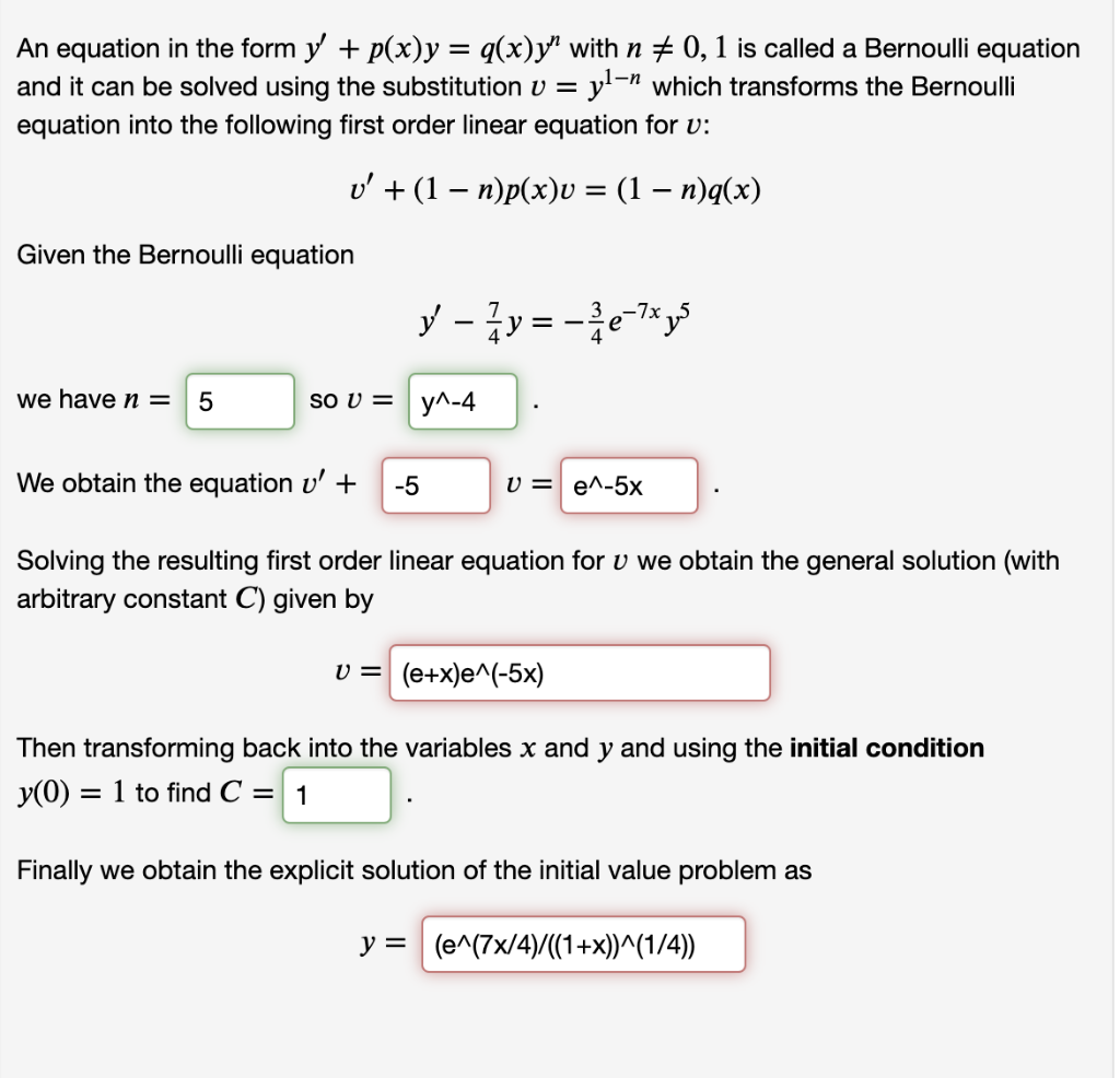 Solved An equation in the form y' + p(x)y = q(x)y” with n ‡ | Chegg.com
