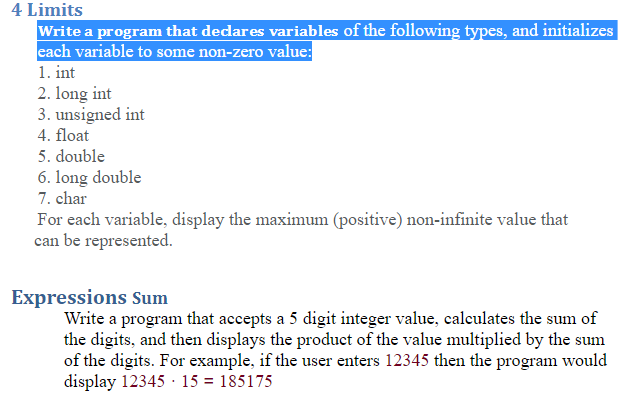 Solved 4Limits Write a program that decdares variables of | Chegg.com