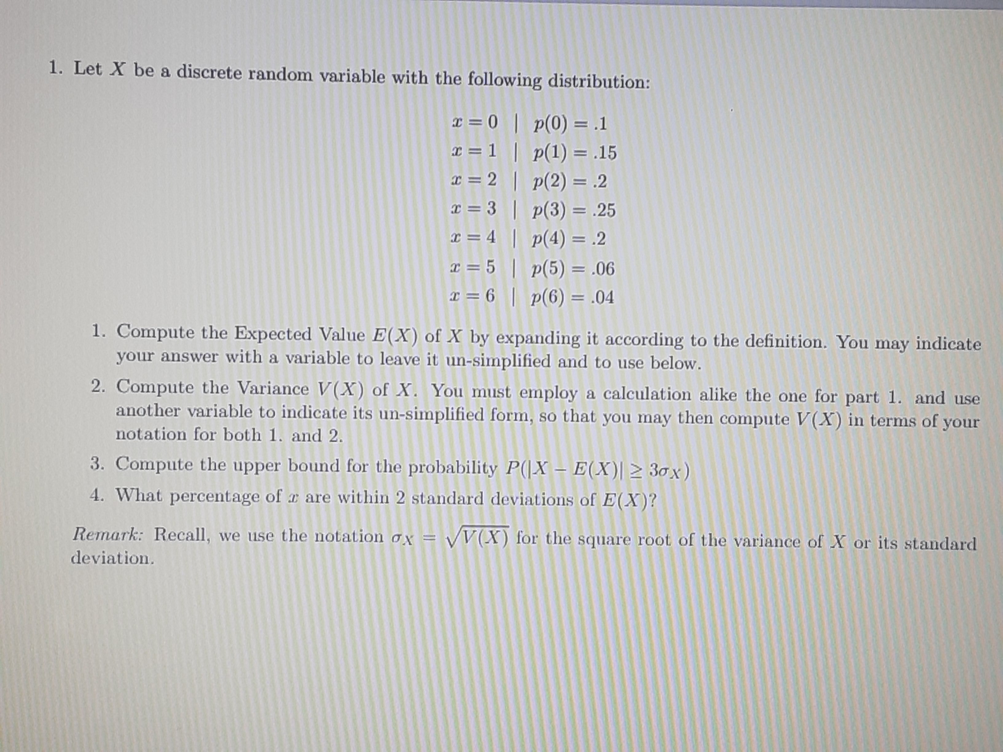 1. Let X be a discrete random variable with the | Chegg.com