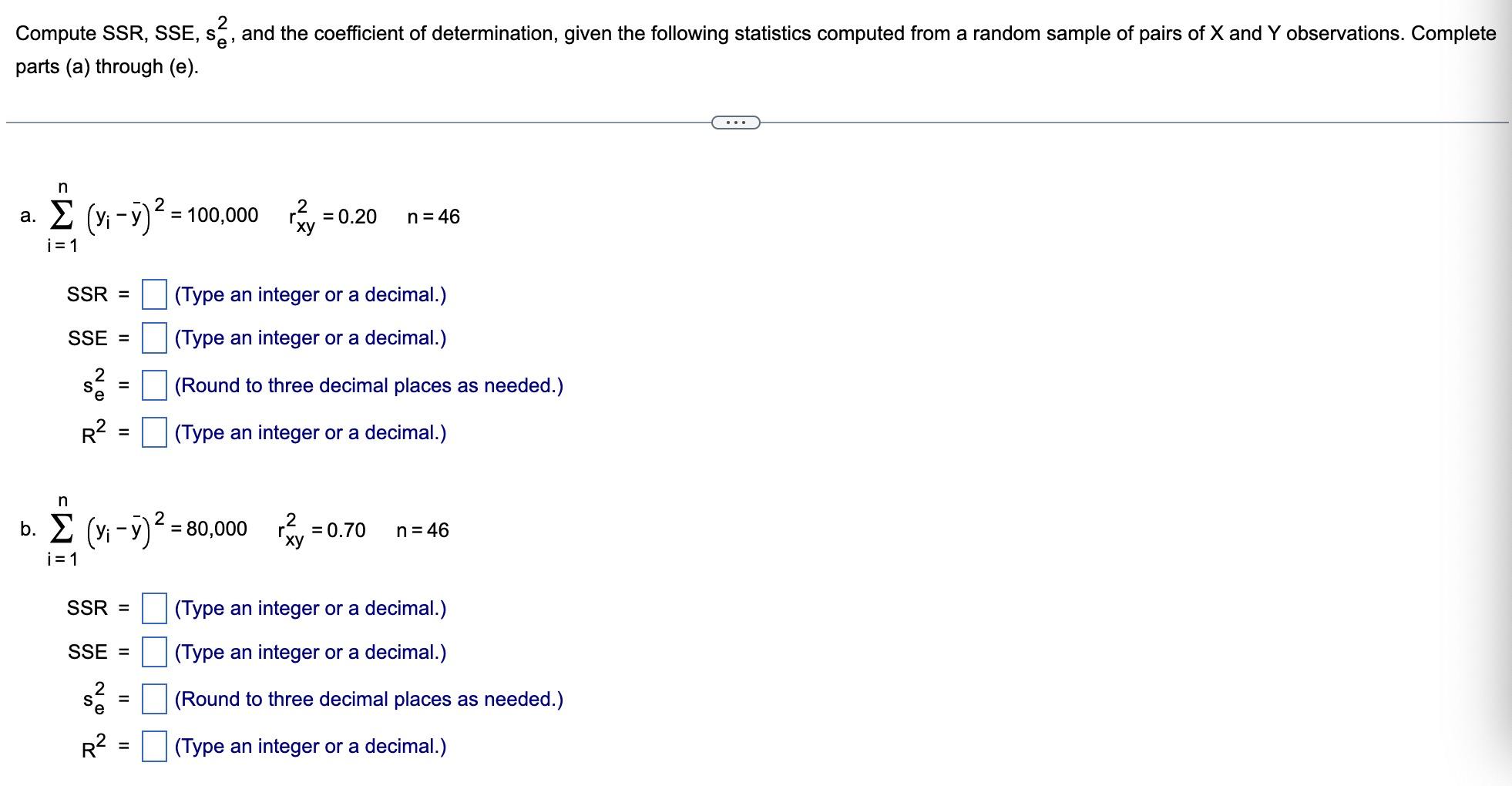 Solved Compute Ssr Sse S2 And The Coefficient Of