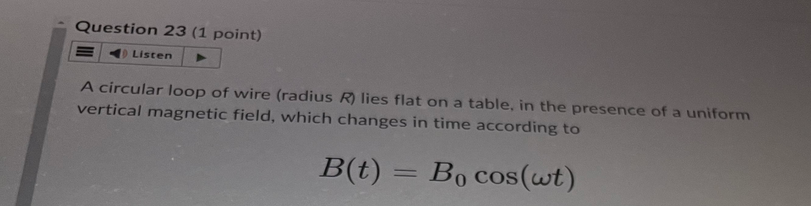 Solved A circular loop of wire (radius R ) lies flat on a | Chegg.com