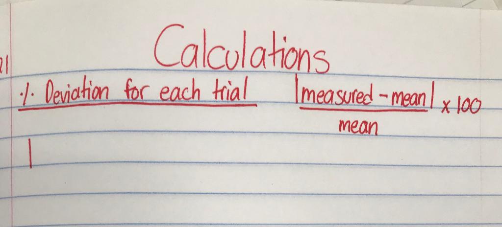 Solved 21 기 Calculations .). Deviation for each trial | Chegg.com