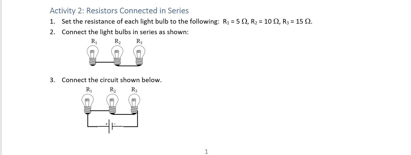 Solved Activity 2: Resistors Connected in Series 1. Set the | Chegg.com