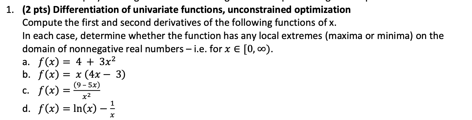 Solved 1. (2 pts) Differentiation of univariate functions, | Chegg.com
