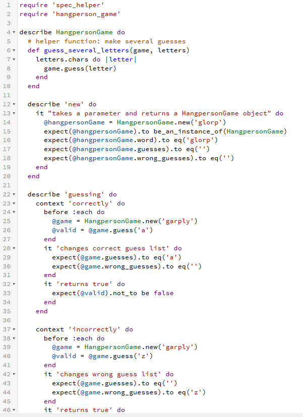 In ruby we have a rspec file to guide us into | Chegg.com