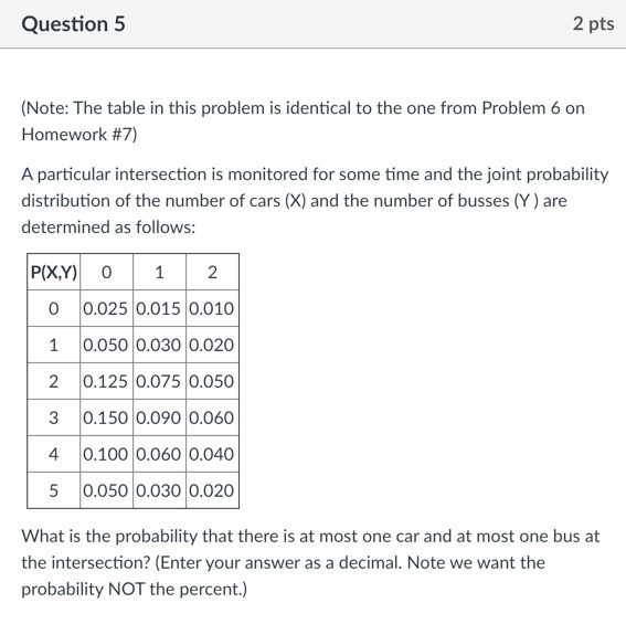 Solved Question 5 2 pts (Note: The table in this problem is | Chegg.com