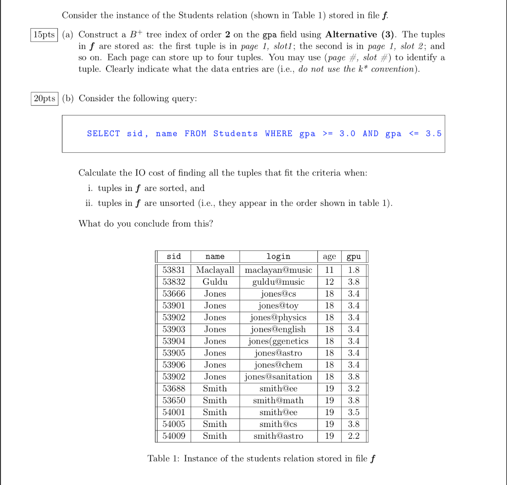 Consider the instance of the Students relation (shown | Chegg.com