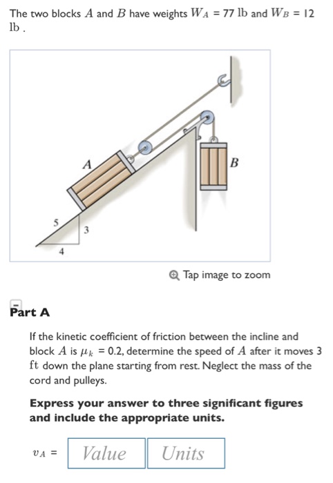 Solved The two blocks A and B have weights WA 77 lb and WB - | Chegg.com