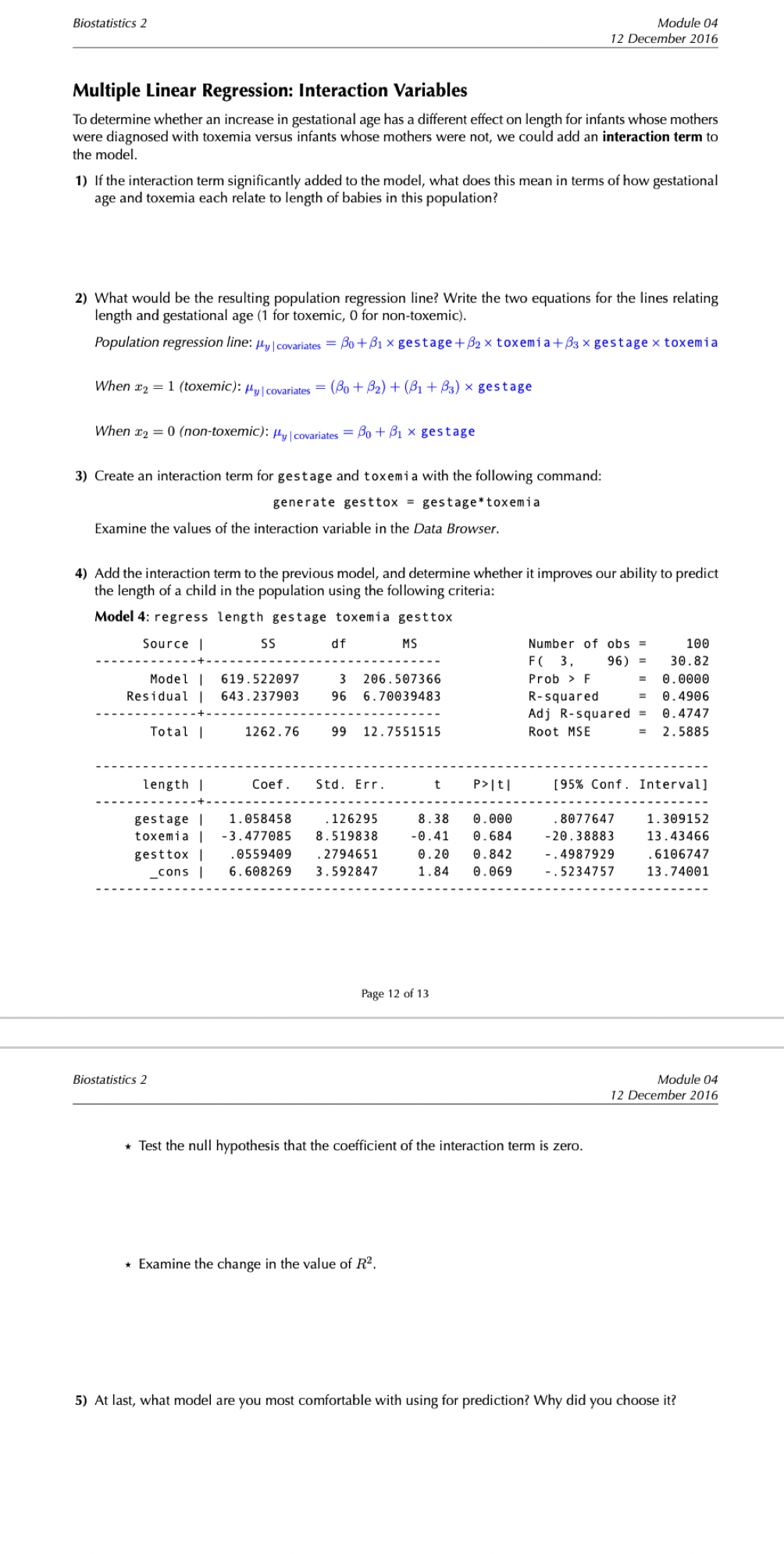 Biostatistics 2 Module 04 12 December 2016 Multiple | Chegg.com