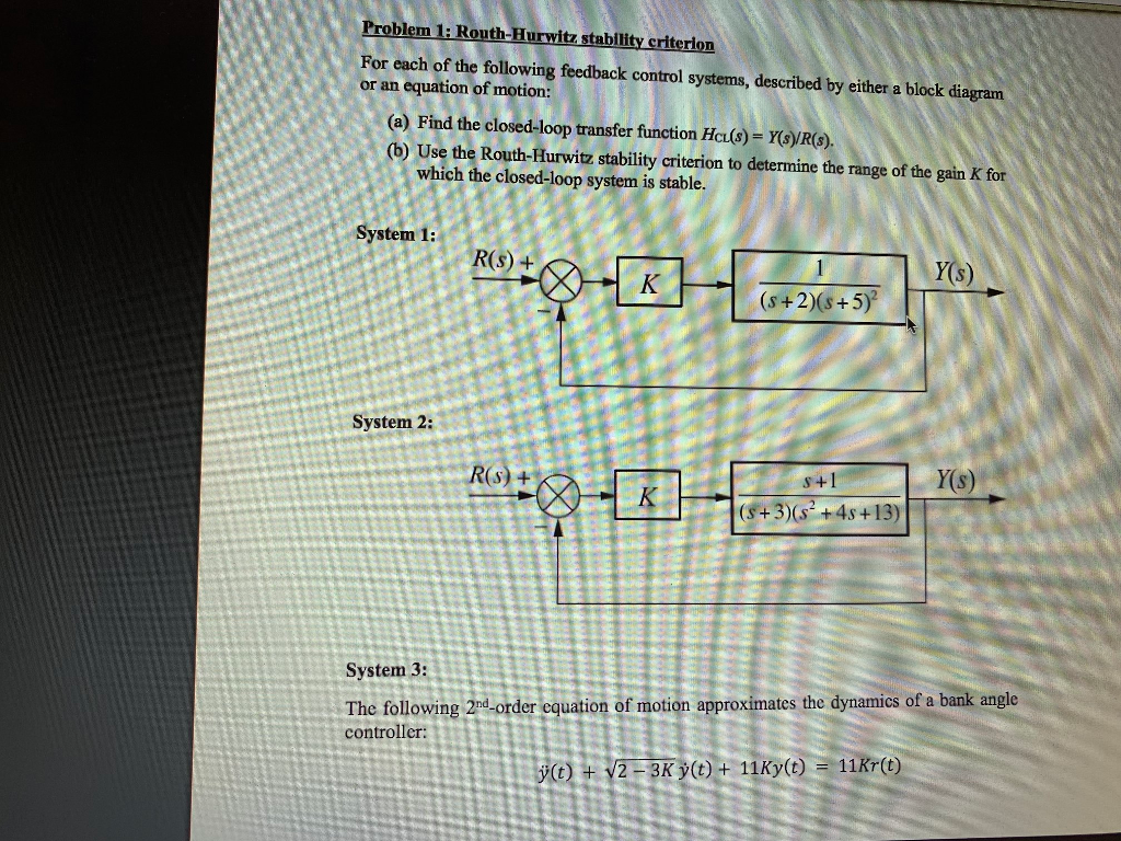 Solved blem 1: Routh For each of the following feedback | Chegg.com