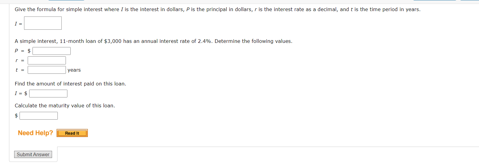 Solved Give the formula for simple interest where I is the | Chegg.com