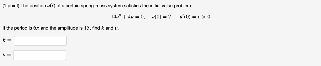 Solved 1 Point The Position U T Of A Certain Spring Mass