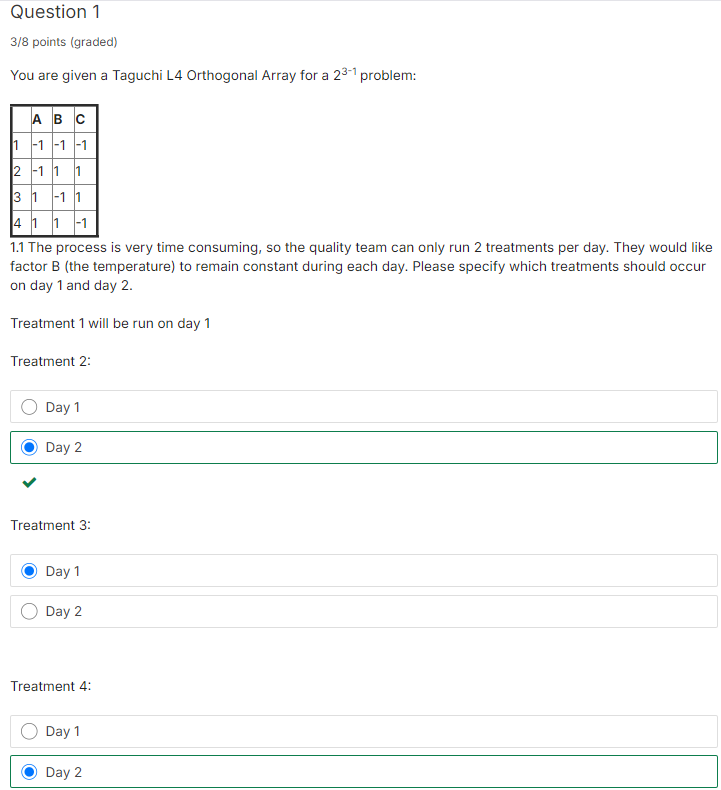 Solved Question 138 ﻿points (graded)You are given a Taguchi | Chegg.com