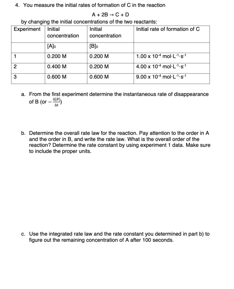 Solved 4. You measure the initial rates of formation of C in | Chegg.com