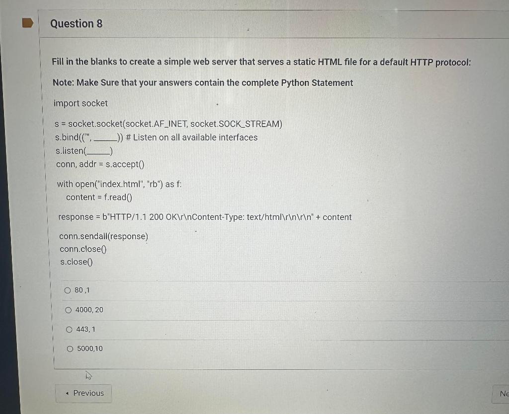 Solved Given the following code: Select the Right Protocol | Chegg.com