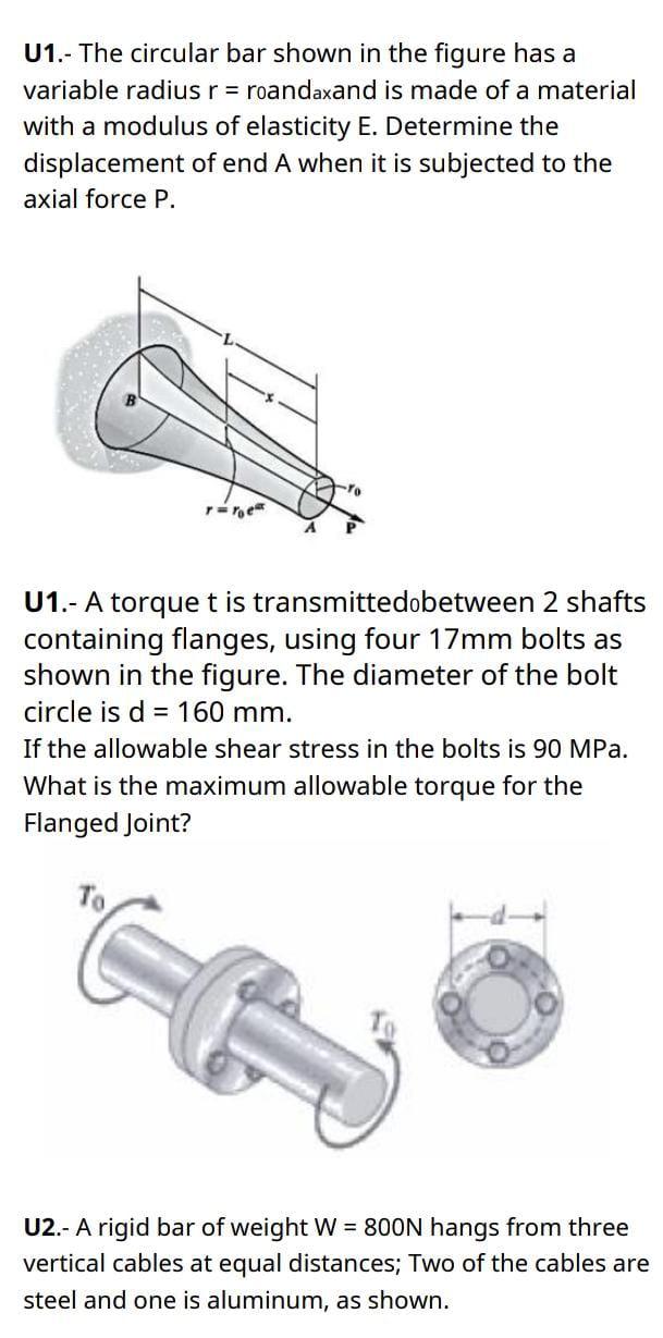 Solved U1.- The circular bar shown in the figure has a | Chegg.com