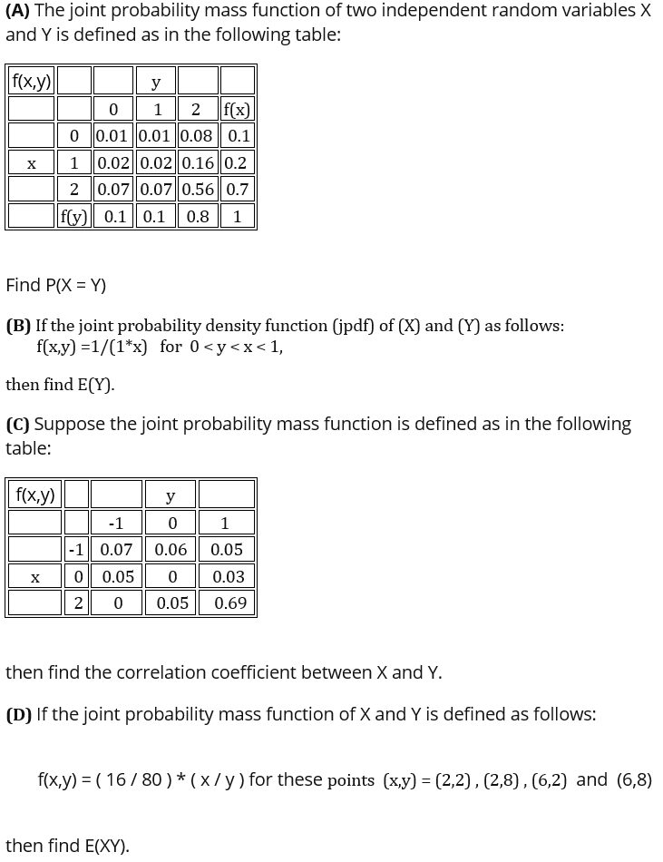 Solved (A) The joint probability mass function of two | Chegg.com