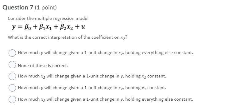 Solved Question 7 (1 point) Consider the multiple regression | Chegg.com