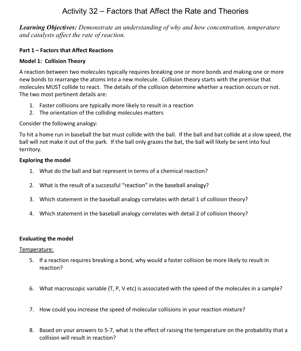 Solved Activity 32 - Factors that Affect the Rate and | Chegg.com
