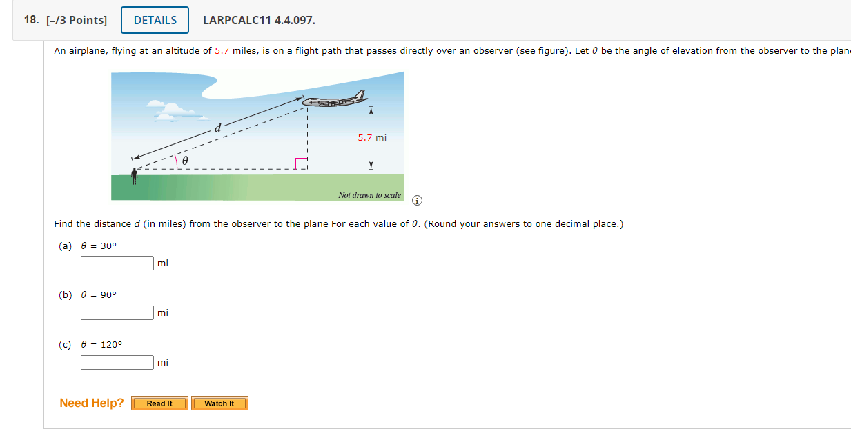 Solved LARPCALC11 4.4.097. An airplane, flying at an | Chegg.com