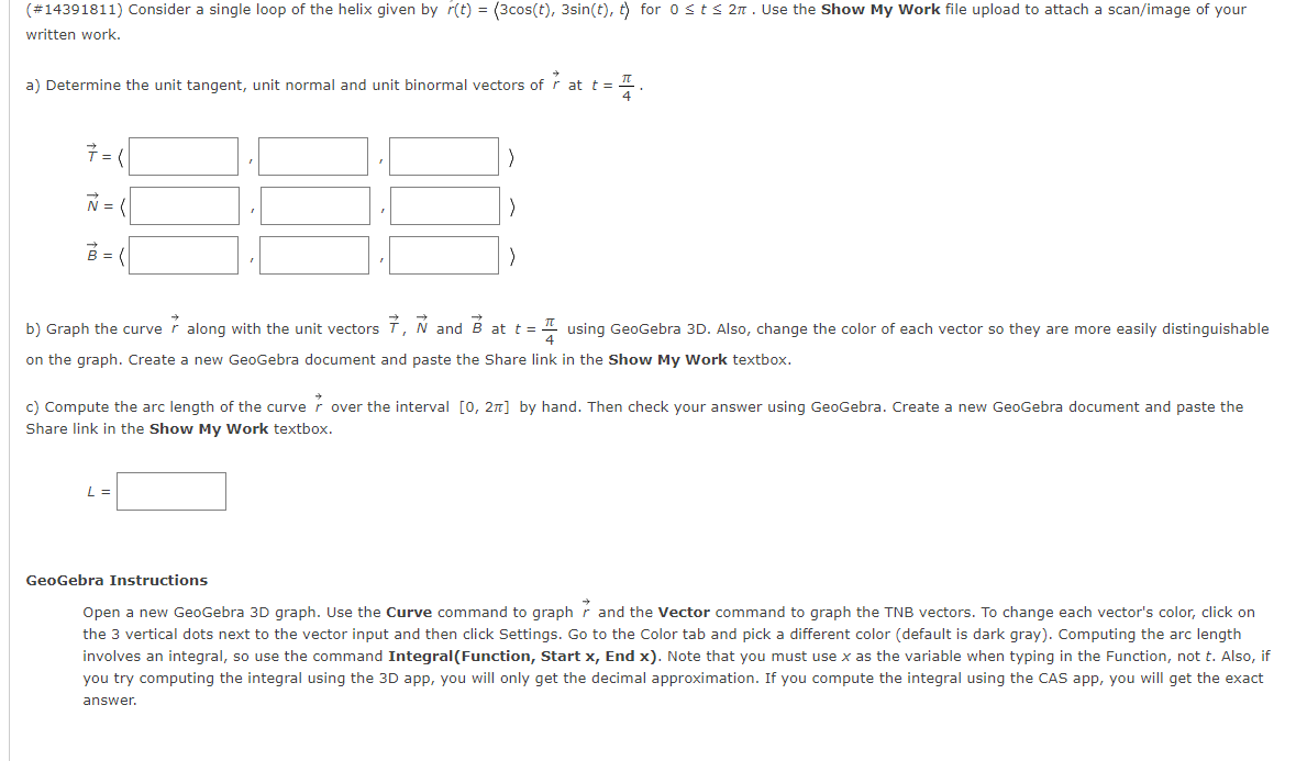 Solved (\#14391811) Consider a single loop of the helix | Chegg.com