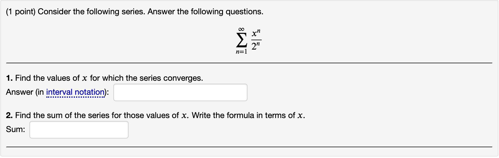 Solved (1 ﻿point) ﻿Consider the following series. Answer the | Chegg.com