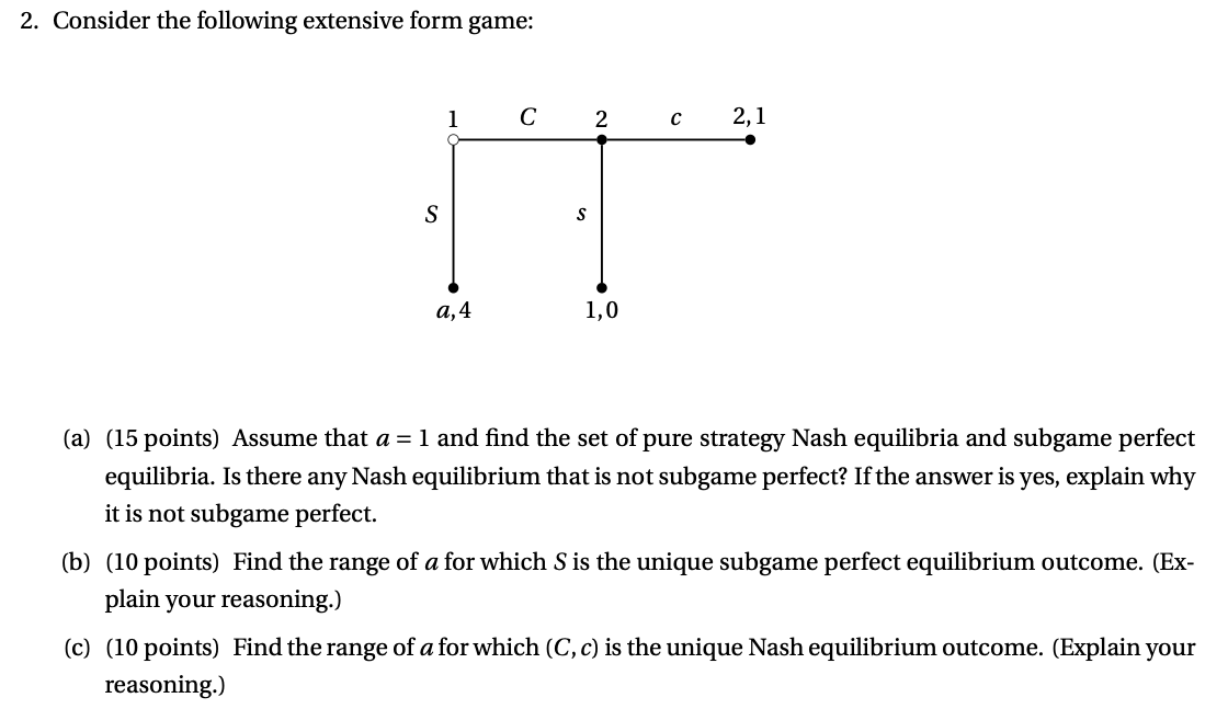 Solved 2. Consider the following extensive form game: 1 C 2 | Chegg.com