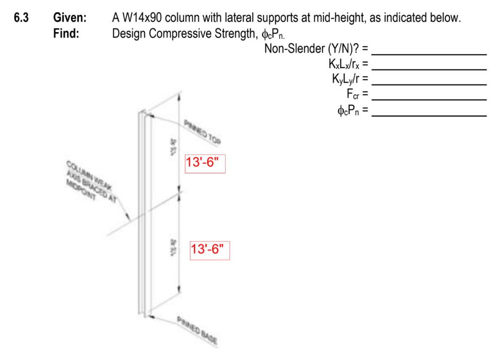 Solved 6.3 Given: Find: A W14x90 column with lateral | Chegg.com
