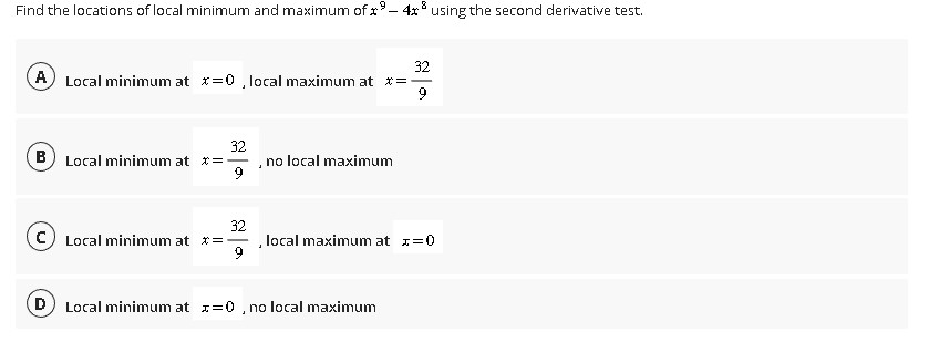 Solved Find the locations of local minimum and maximum of | Chegg.com