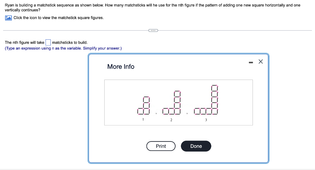 Solved Ryan is building a matchstick sequence as shown | Chegg.com