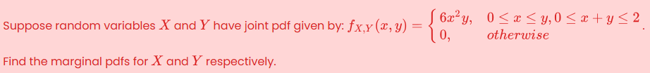 Solved Suppose random variables x ﻿and Y ﻿have joint pdf | Chegg.com