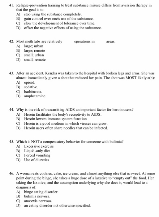 Solved 41. Relapse-prevention training to treat substance | Chegg.com