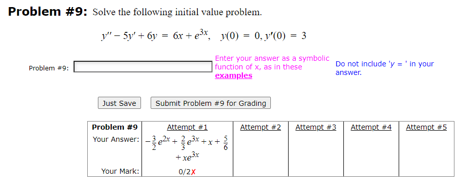 Solved Problem #9: Solve the following initial value | Chegg.com