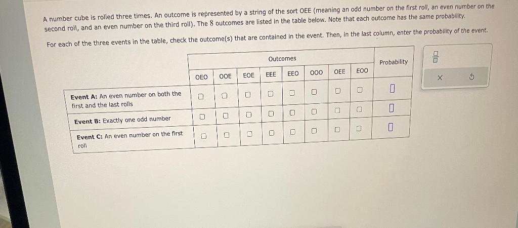 Solved number cube is rolled three times. An outcome is | Chegg.com
