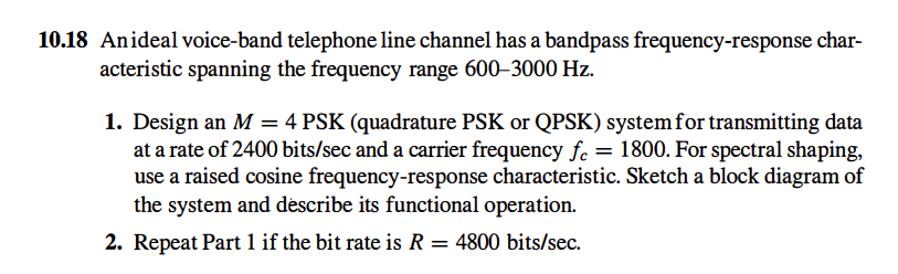 Solved 0.18 An ideal voice-band telephone line channel has a | Chegg.com