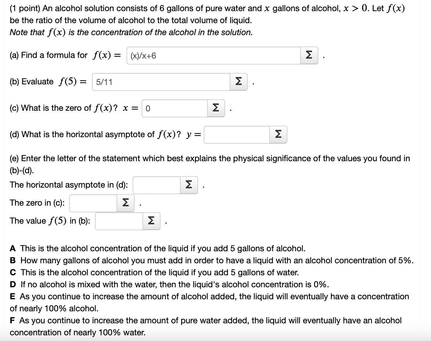 Solved (1 ﻿point) ﻿An alcohol solution consists of 6 | Chegg.com